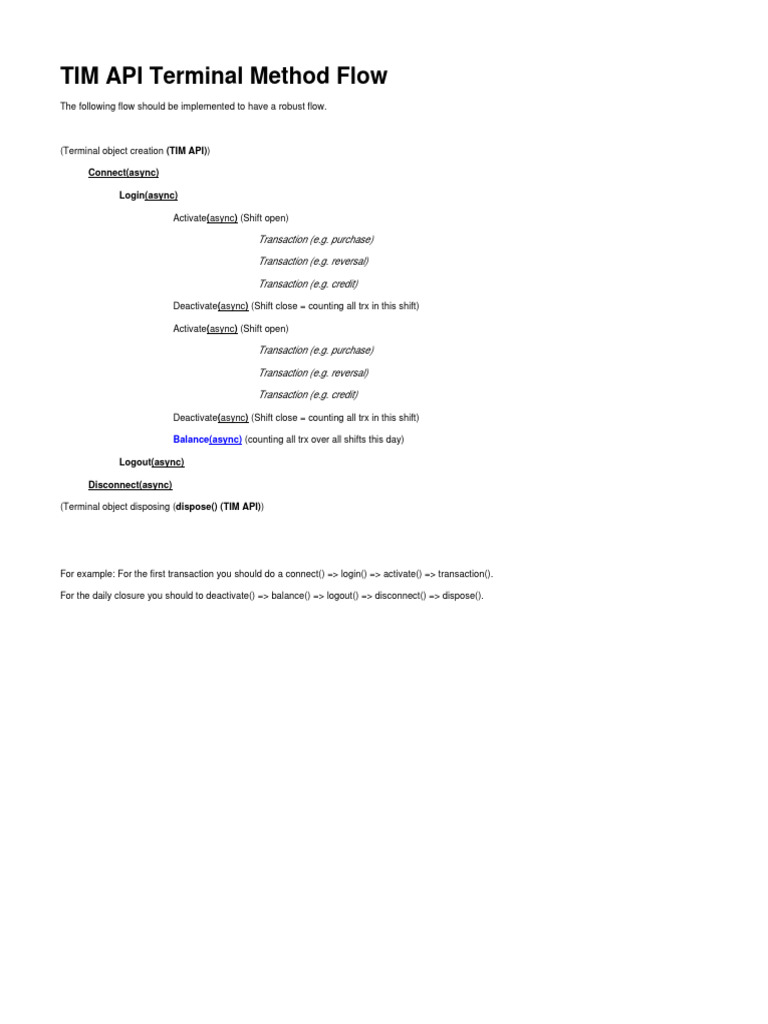 TIM API Terminal Method Flow | PDF