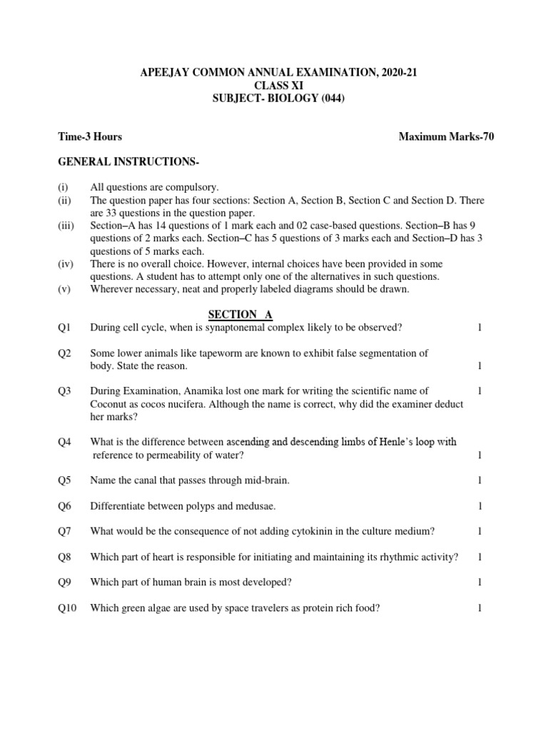 Class XI - Biology - Revision QP | PDF | Atrium (Heart) | Ventricle (Heart)