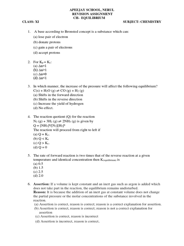 Equilibrium-Worksheet - Questions | PDF