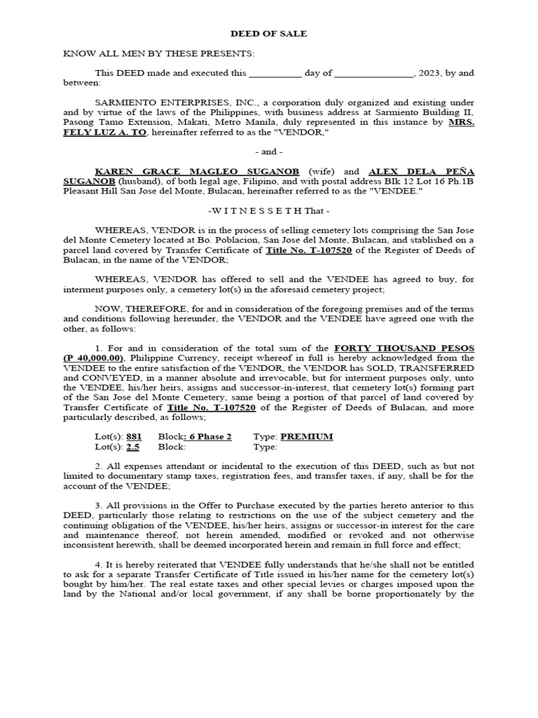 Deed of Sale | Download Free PDF | Private Law | Justice