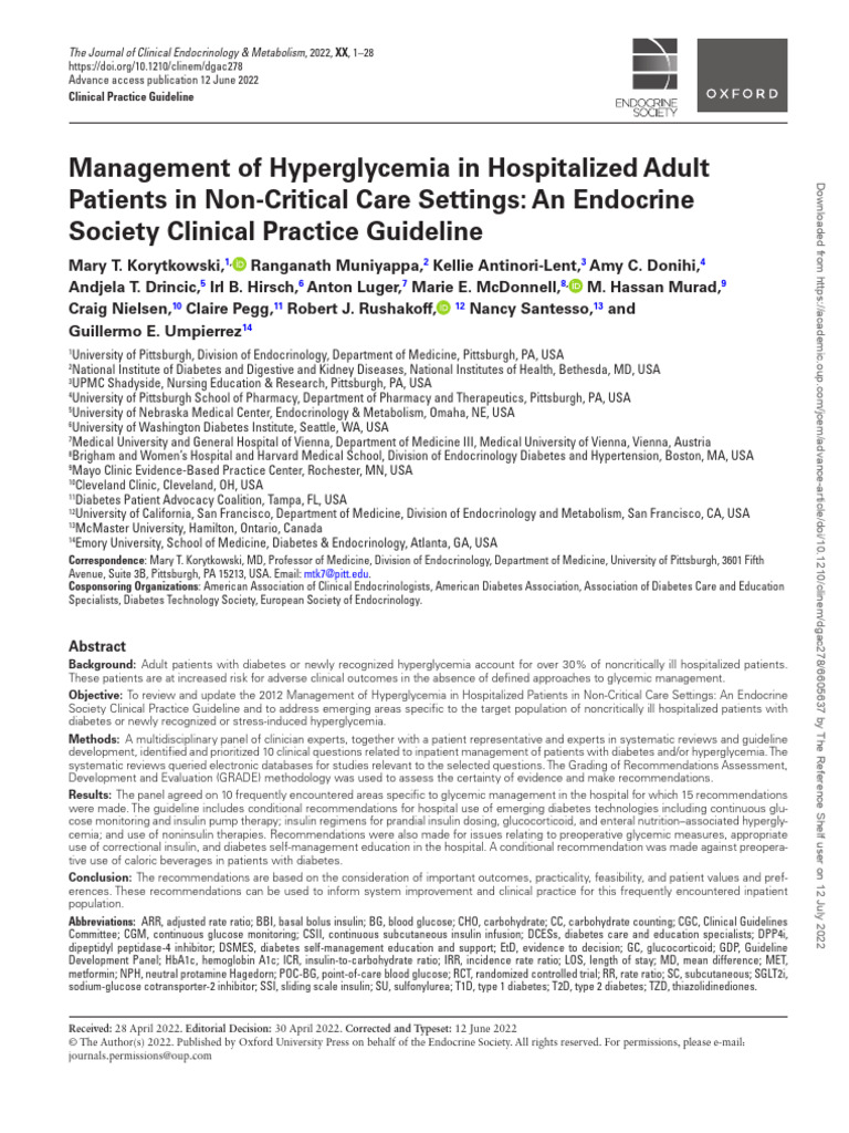 Management of Hyperglycemia in Hospitalized Adult Patients in Non-Critical Care Settings An ...