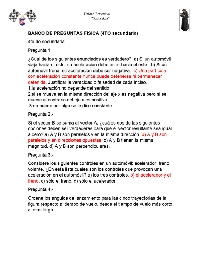 Banco de Preguntas Fisica 4to Sec | PDF