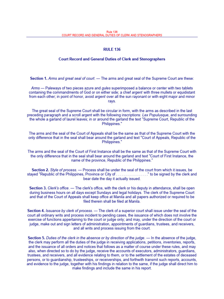 Rule 136 Court Record and General Duties of Clerks and Stenographers | PDF | Law Clerk | Judge