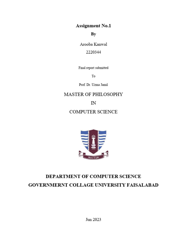 Arooba Kanwal Assignment1 | PDF | Statistical Classification | Image Segmentation