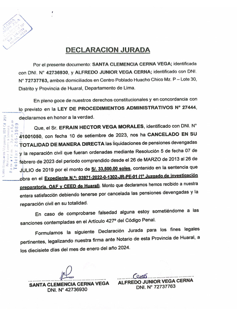 ANEXOS Escrito Adjunta Documento de Pago Total Reparación Civil y Otro | PDF