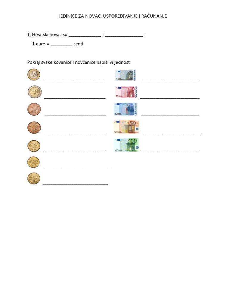 RL Novac, Uspoređivanje I Računanje | PDF