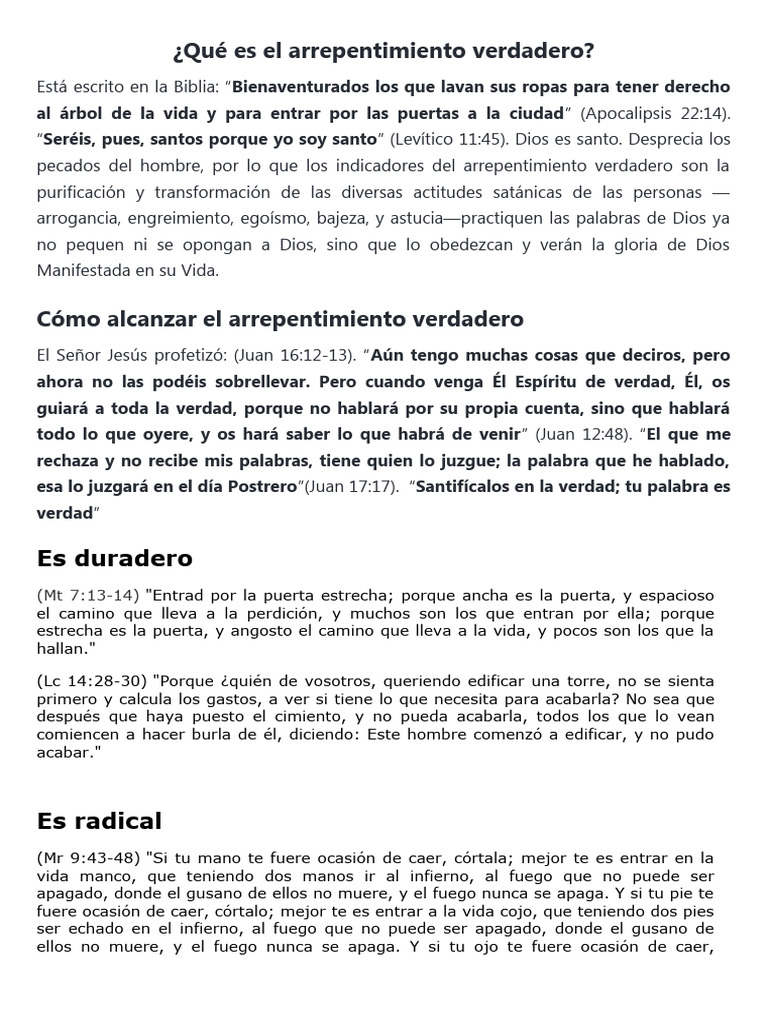 Qué Es El Arrepentimiento Verdadero | PDF | Pecado | Jesús