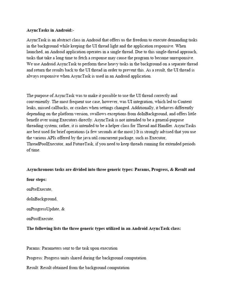 AsyncTasks in Android | PDF | Thread (Computing) | Android (Operating System)