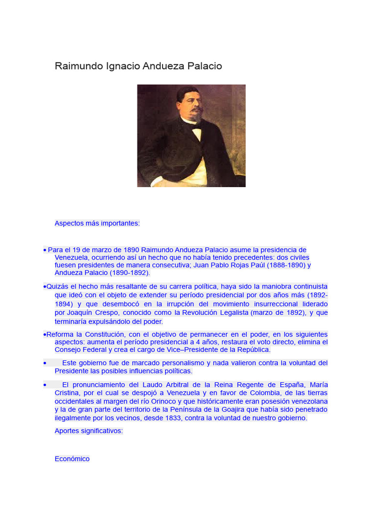 Gobierno de Raimundo Andueza Palacio | PDF | Venezuela