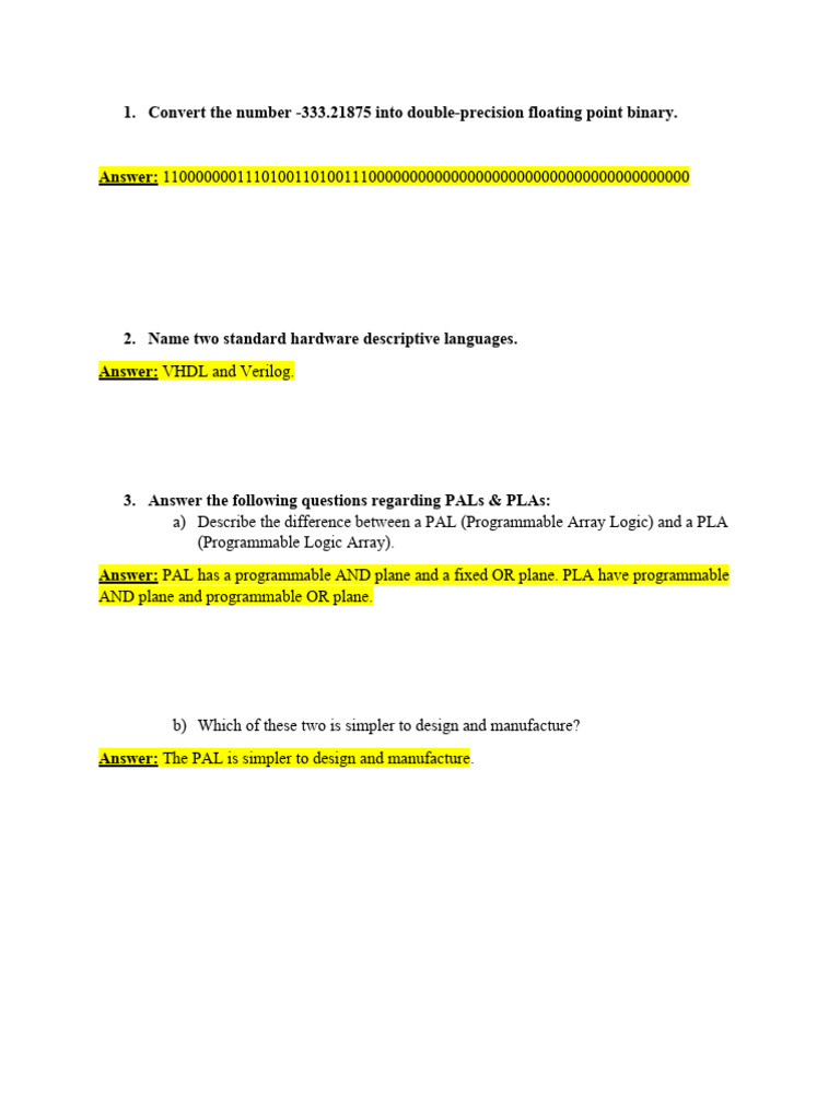 CENG335 Previous Midterm Questions Solution | PDF