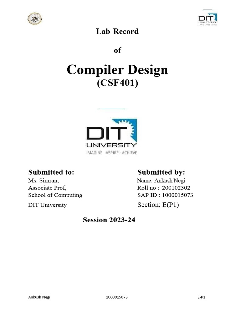 CSF-401 LabRecord AnkushNegi 1000015073 | PDF | Computer Science | Computing
