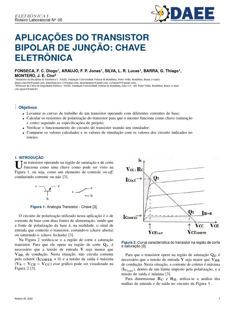 Roteiro 05 Transistor Bipolar de Jun o Chave Eletr Nica | PDF | Relé | Rede elétrica