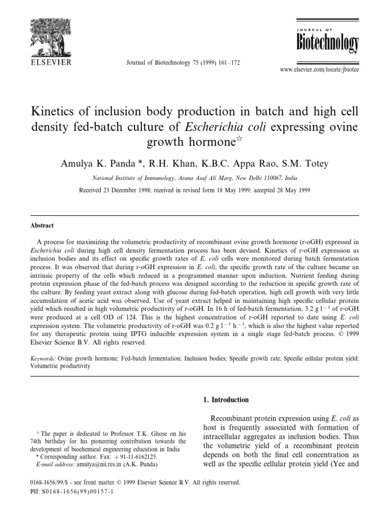 Kinetics of Inclusion Body Production in Batch and High Cell Density ...