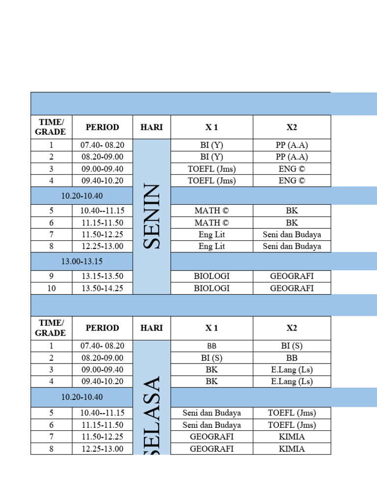 Jadwal Pelajaran Sma 2023 - 2024 (Revisi 3) | PDF