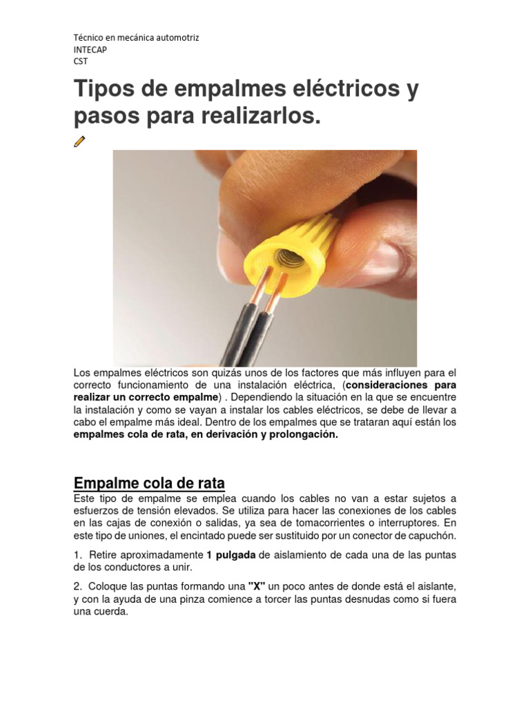 Tipos de empalmes eléctricos y pasos para realizarlos | PDF | Conector ...