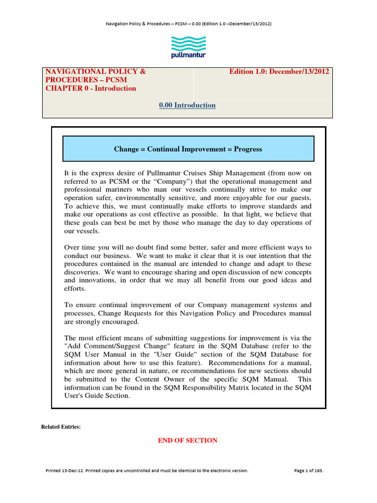 PCSM Navigation Policy and Procedures Manual E1 | PDF | Navigation ...