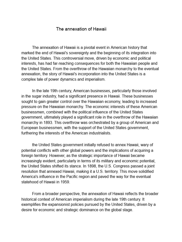 Hawaii Annexation | PDF | Hawaii | Imperialism