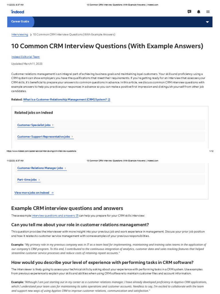 10 Common CRM Interview Questions | PDF | Customer Relationship ...