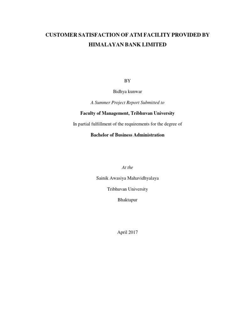 ATM Customer Satisfaction at Himalayan Bank | PDF | Banks | Automated ...
