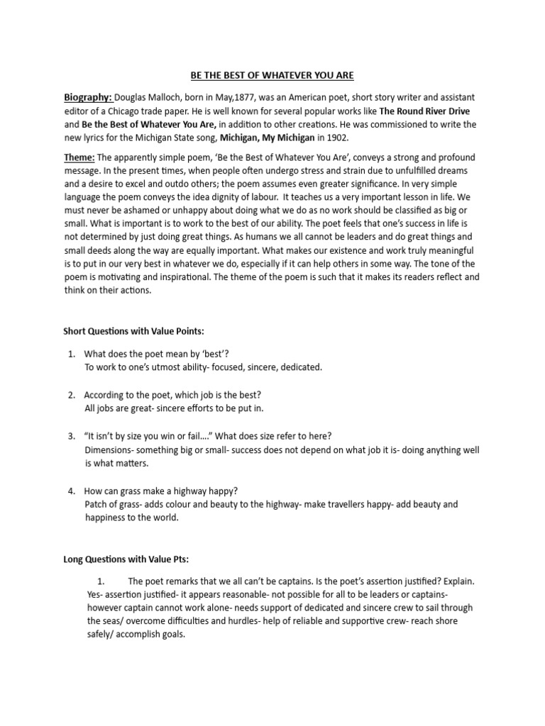 Understanding "Be the Best" Poem | PDF | Poetry