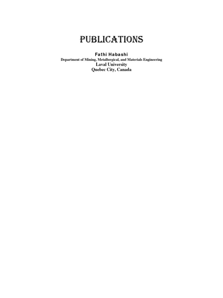Fathi Habashi's Extractive Metallurgy Works | PDF