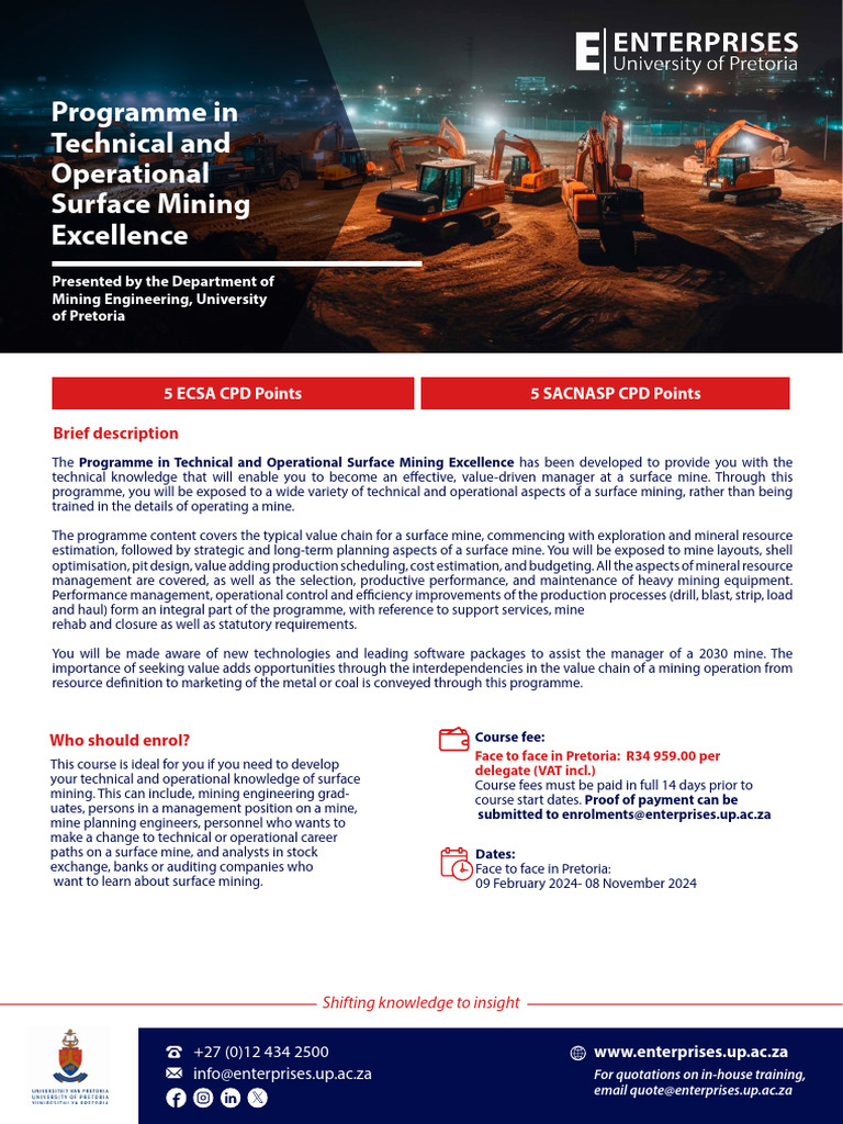 Programme in Technical and Operational Surface Mining Excellence | PDF | Mining | Surface Mining