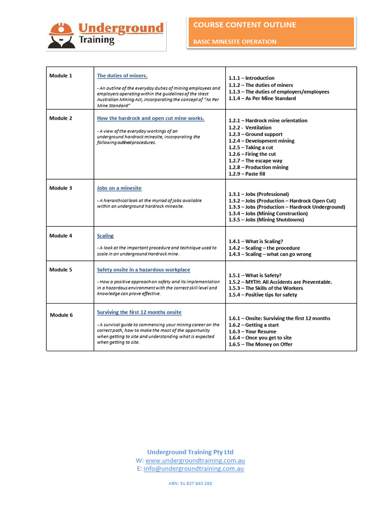 Basic Minesite Operation Content 201808 | PDF