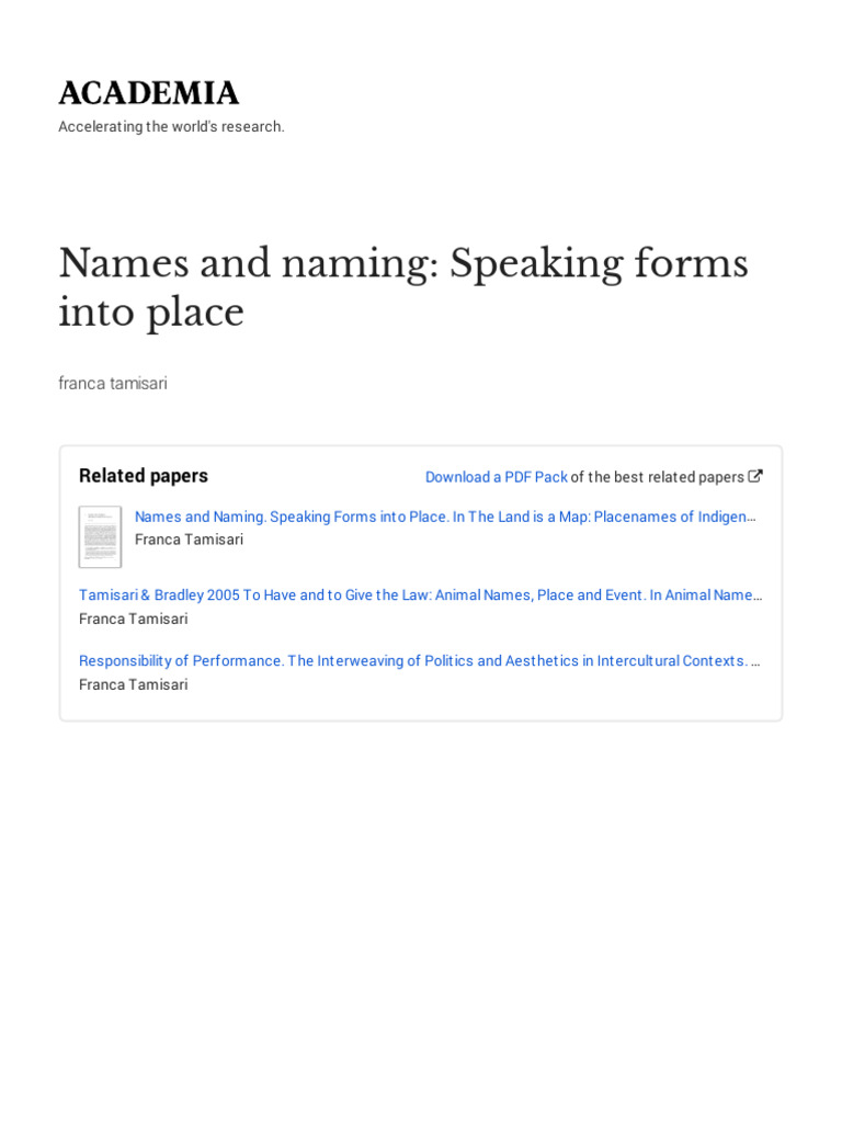 Names and Naming Speaking Forms Into Place | PDF | Experience ...