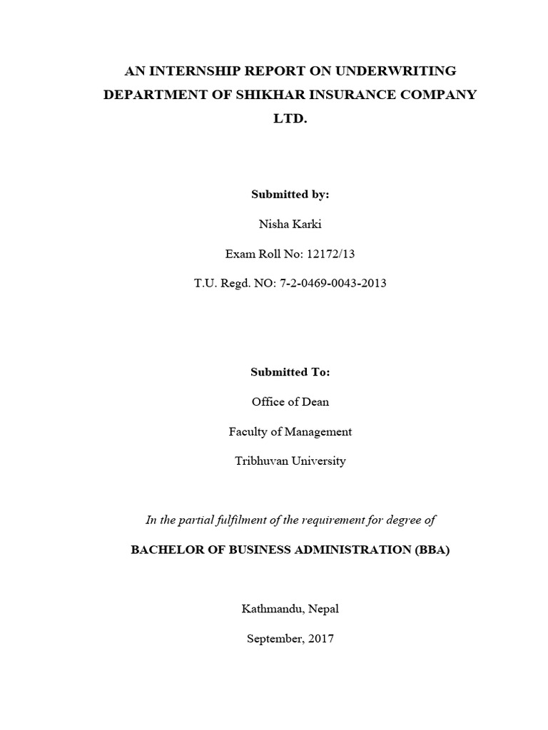 Shikhar Insurance Underwriting Report | PDF | Career & Growth