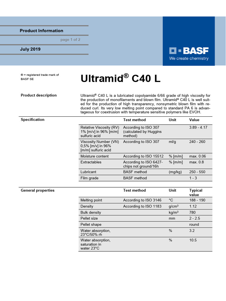 Ultramid C40 L | PDF | Density | Medical Device