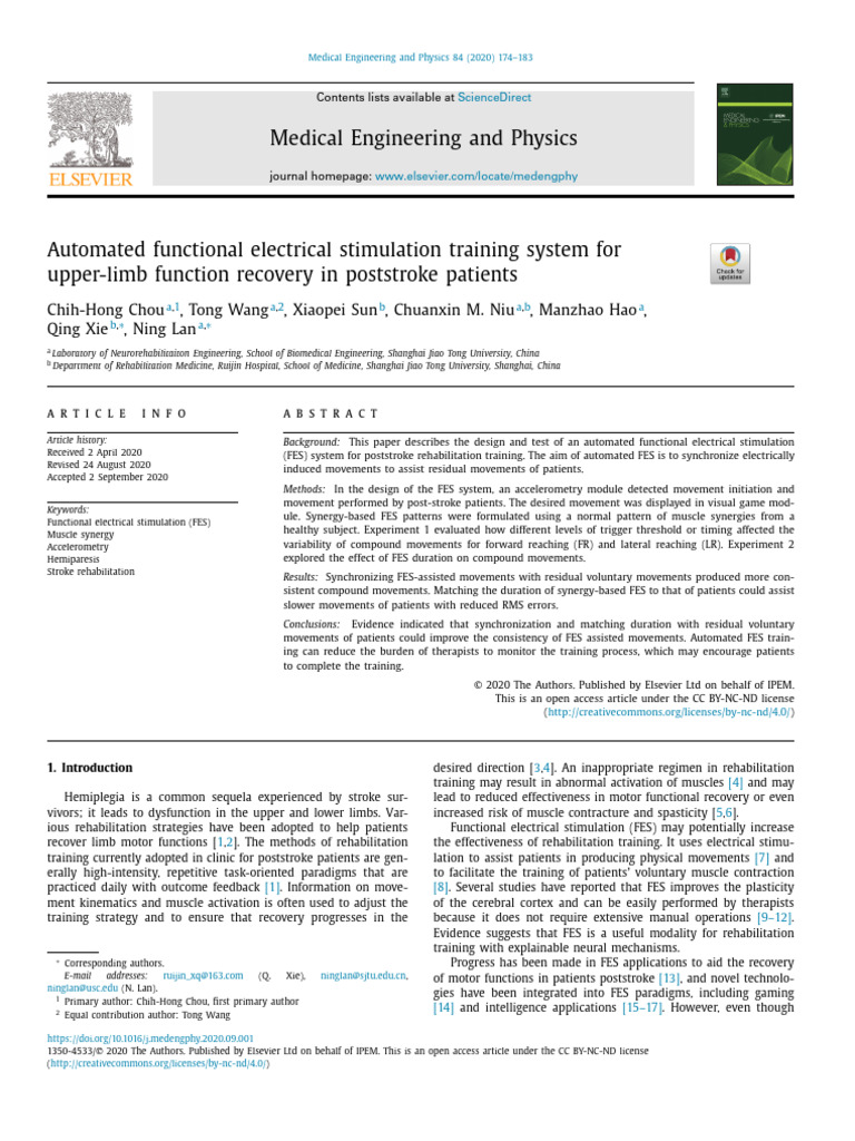 Automated Functional Electrical Stimulation Training System Fes | PDF ...