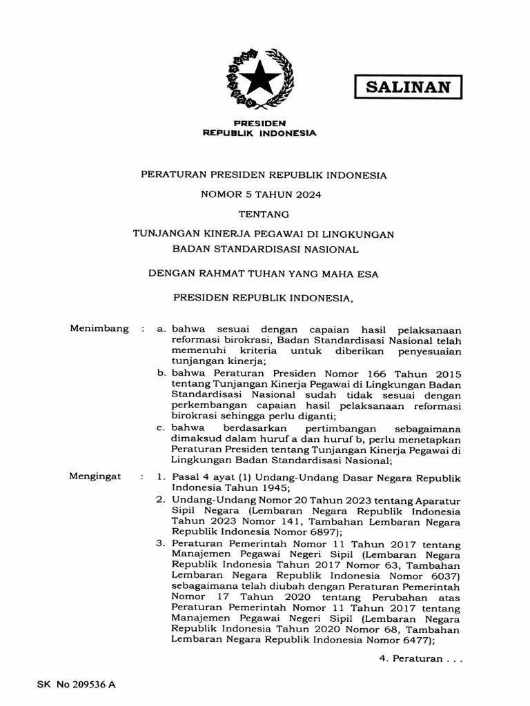 Perpres Nomor 5 Tahun 2024 | PDF