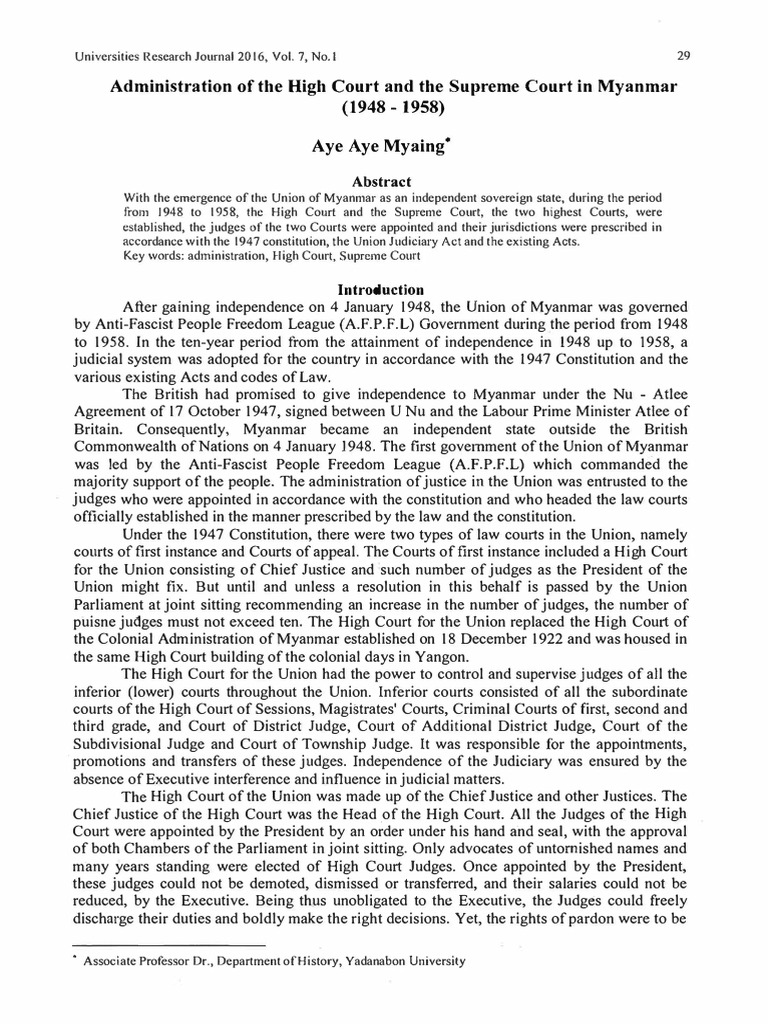 Administration of Myanmar's Supreme Court | PDF | Writ | Judge