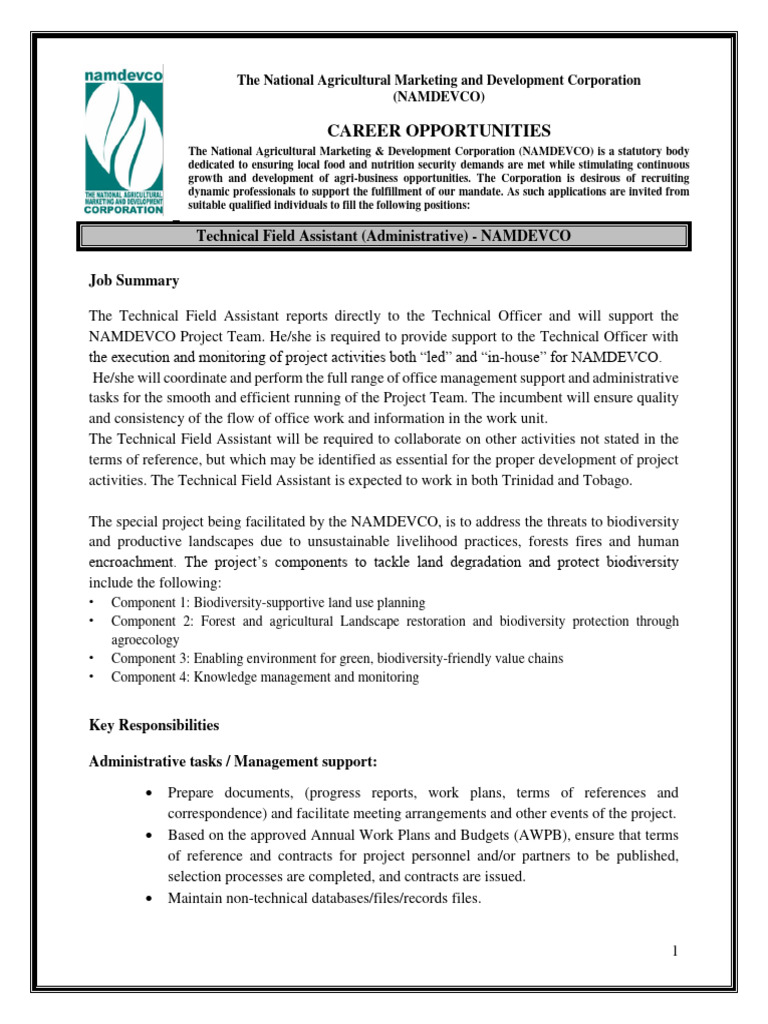 Technical Field Assistant Job at NAMDEVCO | PDF | Business | Finance ...