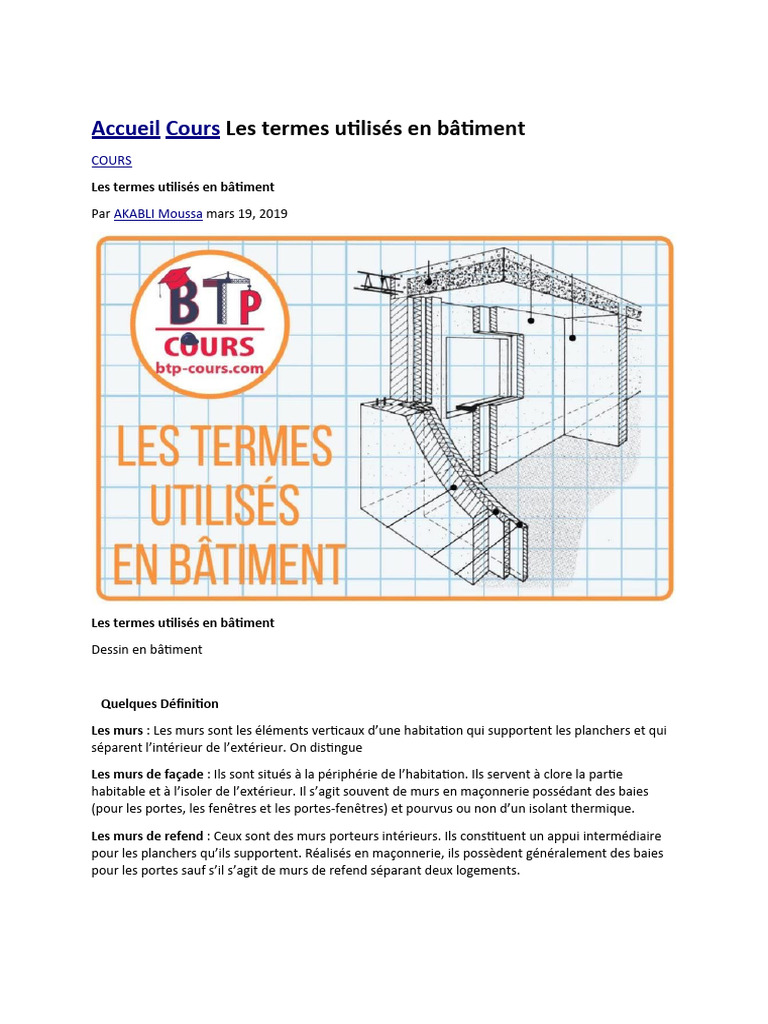 Terminologie du bâtiment et maçonnerie | PDF | Fenêtre | Bâtiment ...