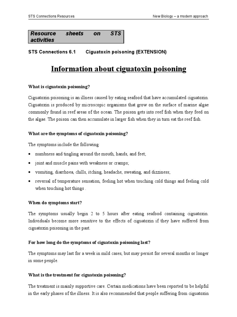 Information About Ciguatoxin Poisoning: Resource Sheets On STS ...