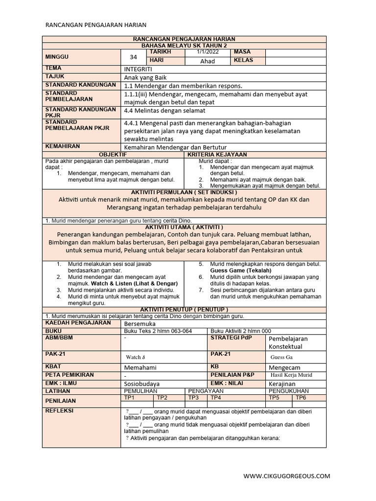RPH Minggu 35 BM THN 2 by Cikgu Gorgeous | PDF