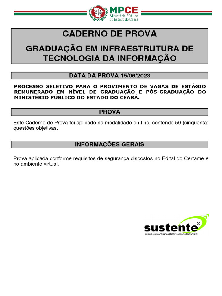 Prova de Graduação em Infraestrutura em Tecnologia Da Informação | PDF ...