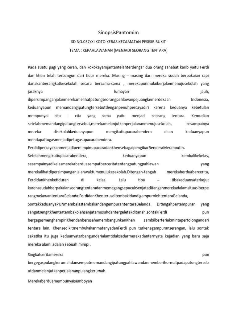 Sinopsis Pantomim Kepahlawanan | PDF