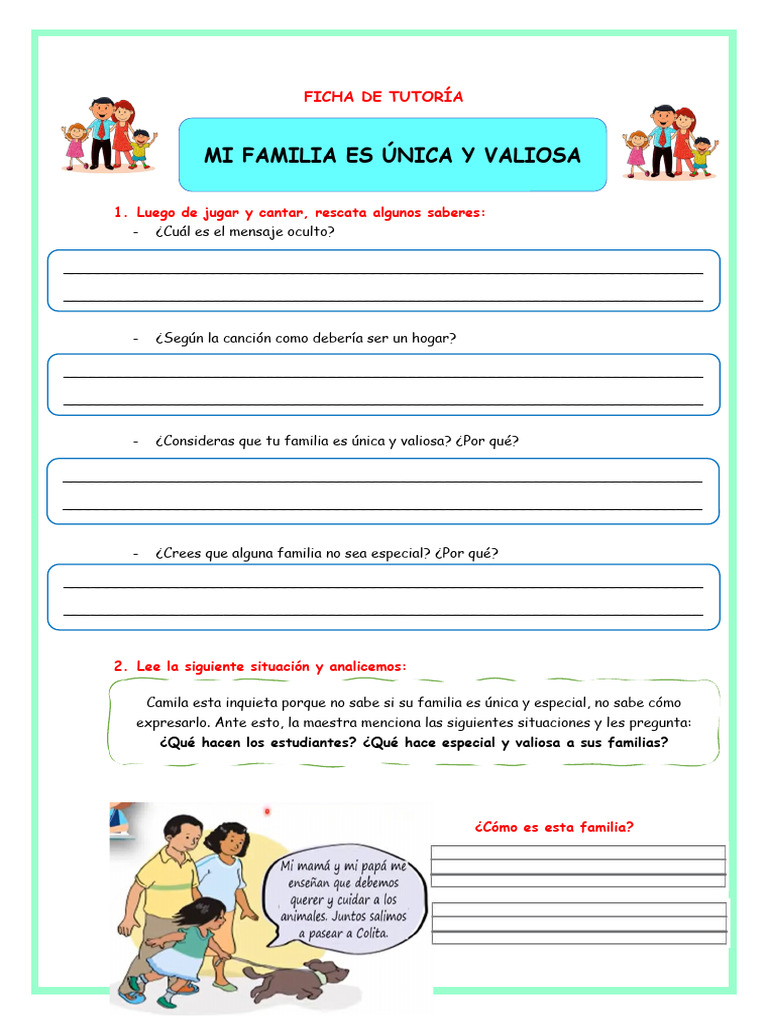 Ficha Tuto Lun 24 Mi Familia Es Unica y Valiosa | PDF