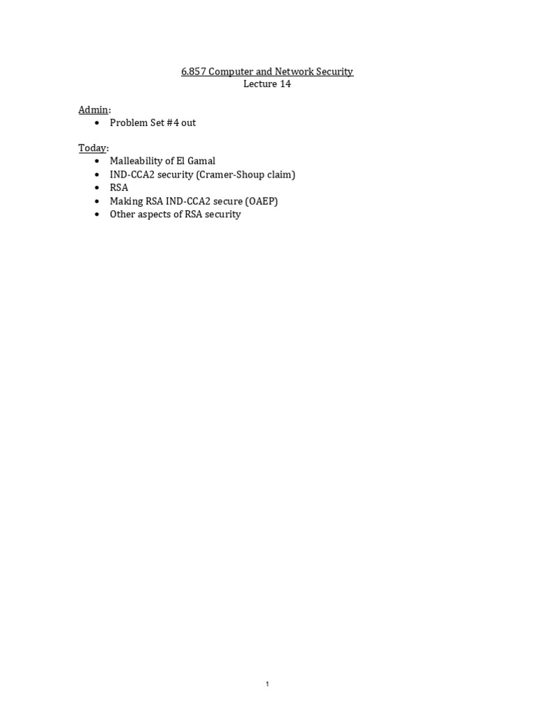 MIT6 857S14 Lec14 | PDF | Cryptography | Public Key Cryptography
