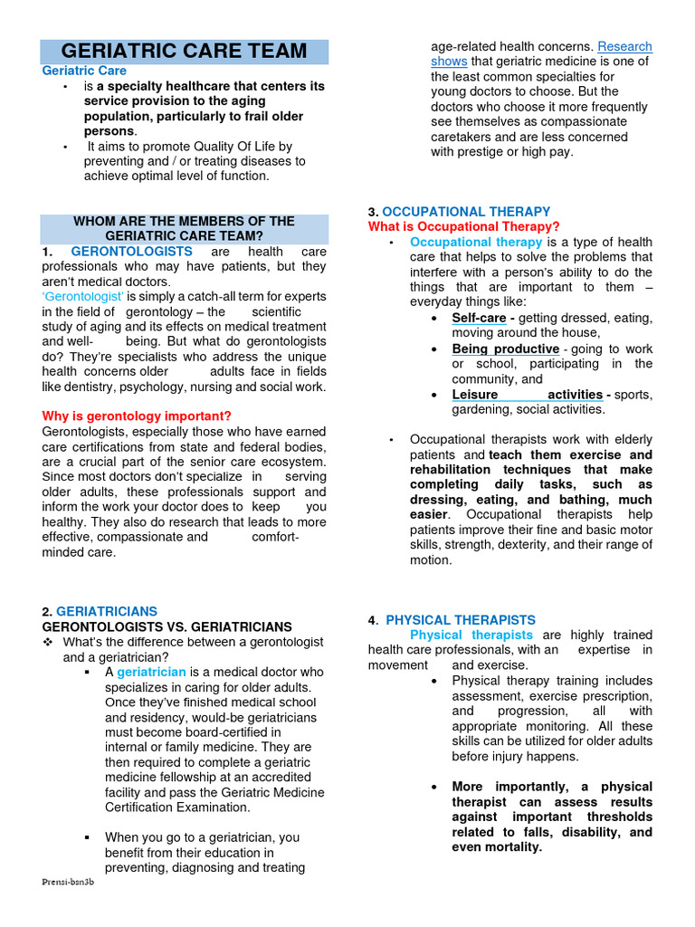 Geriatric Care Team | PDF | Geriatrics | Gerontological Nursing