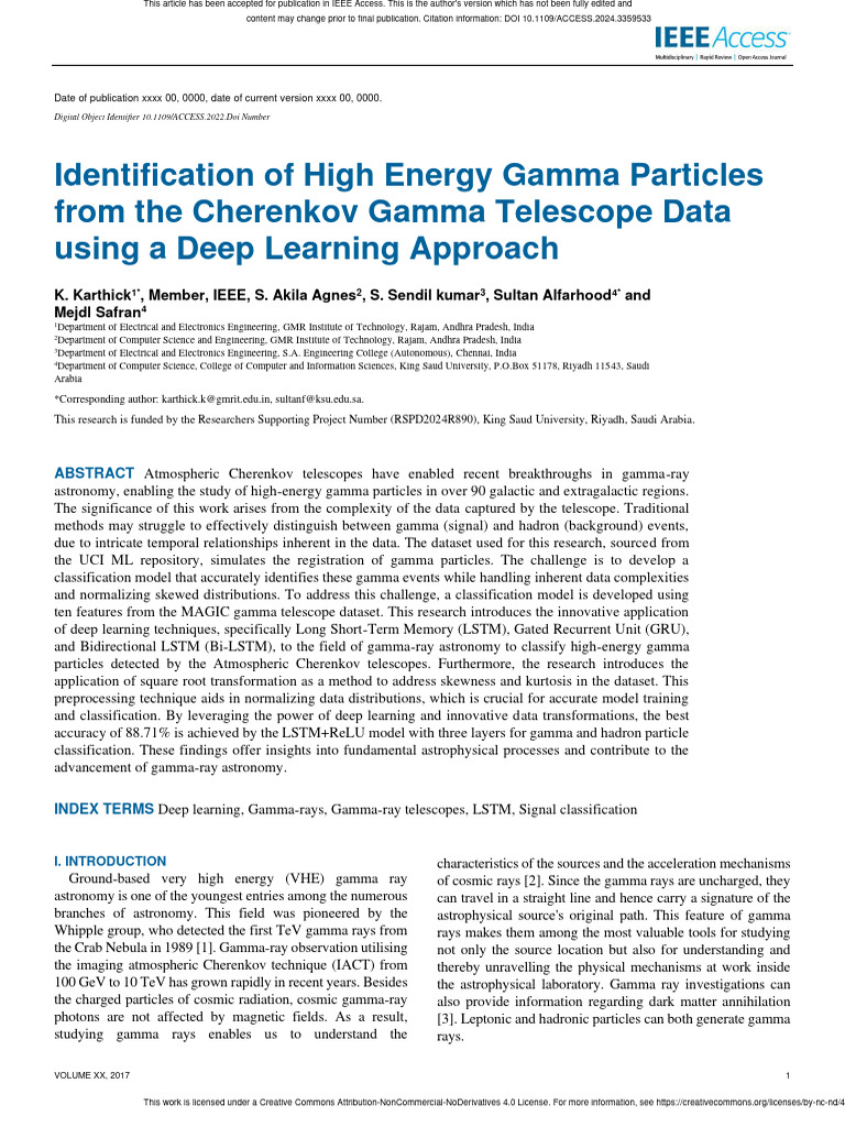 Identification of High Energy Gamma Particles From The Cherenkov Gamma Telescope Data Using A ...