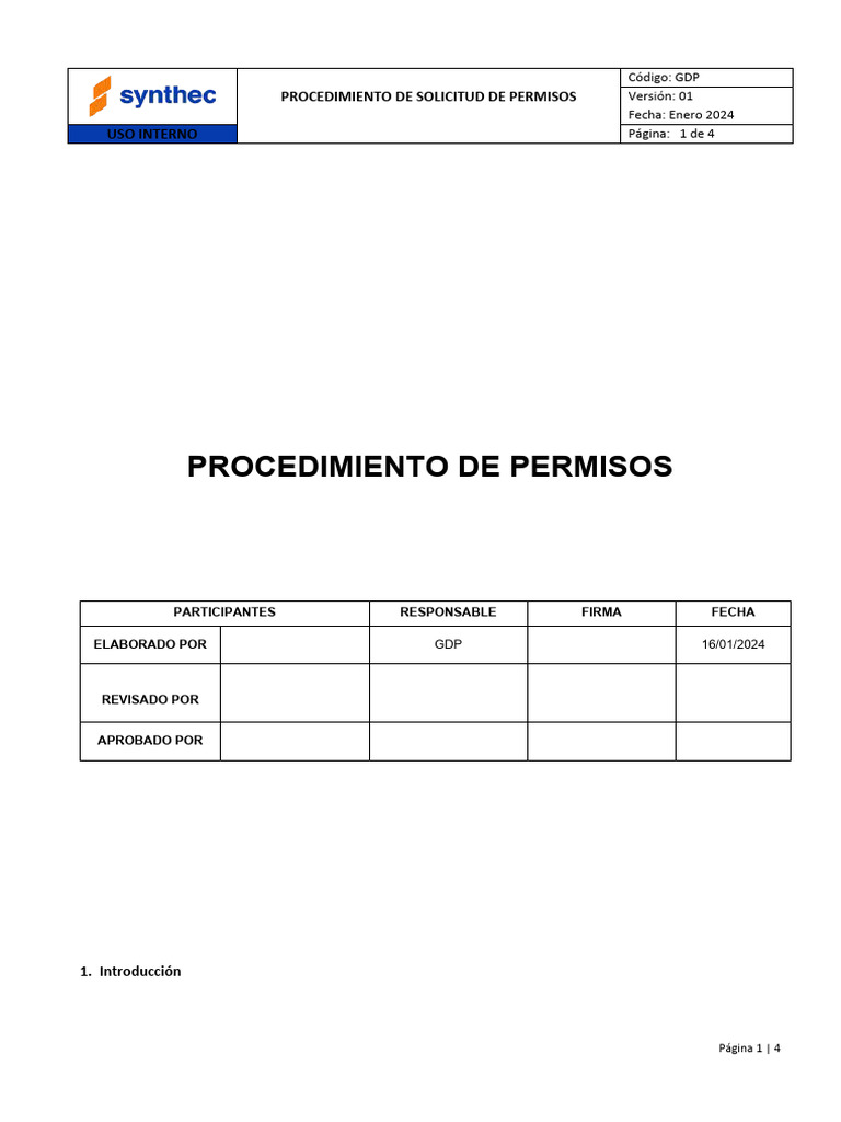 Procedimiento de Permisos | PDF