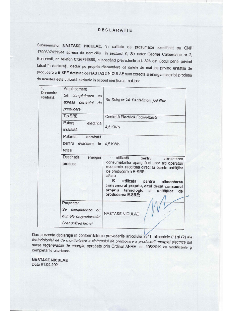 Declaratie Prosumator | PDF