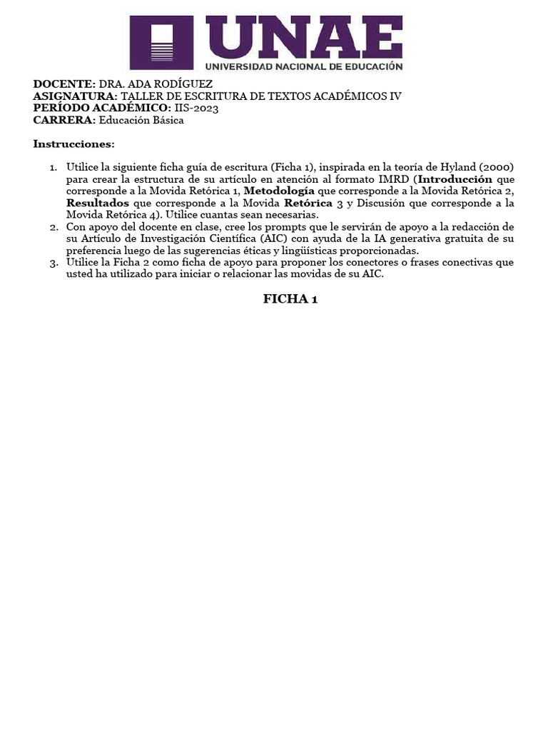 Fichas Guía de Escritura Aic | PDF