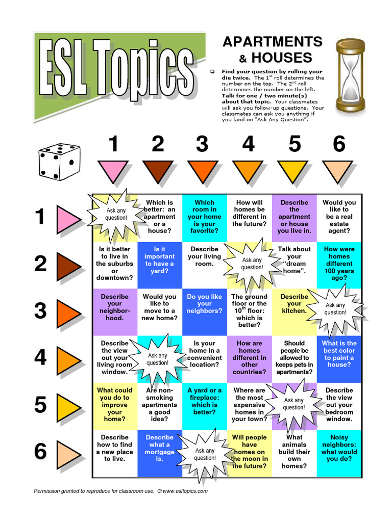 3 ESL - TOPICS Board - Game APARTMENTS C | PDF