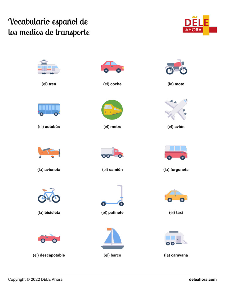 Vocabulario Espanol de Los Medios de Transporte Imprimible | PDF | Negocios