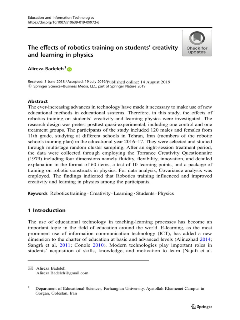 The Effects of Robotics Training On Students ' Creativity and Learning ...
