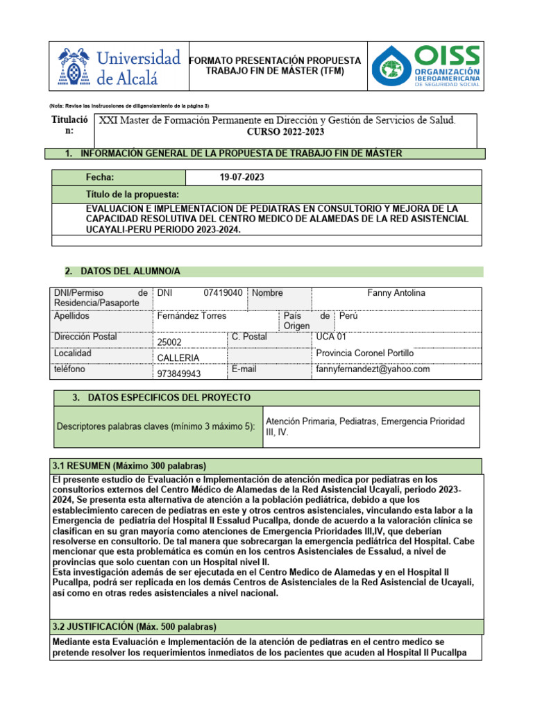 Formato Propuesta TFM | PDF | Hospital